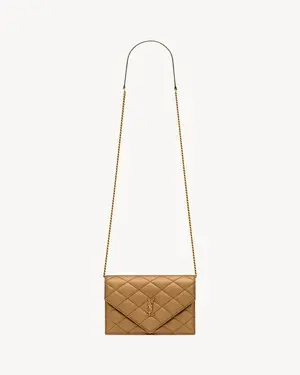 Saint Laurent Paris Chain Wallet In Metallic Leather In Brown - Cool Bronze