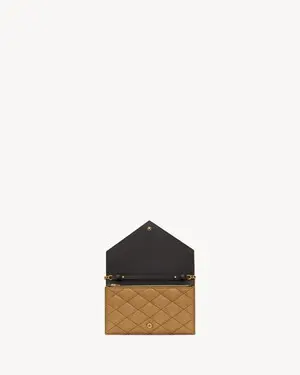 Saint Laurent Yves Chain Wallet In Metallic Leather