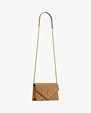 Saint Laurent Yves Chain Wallet In Metallic Leather