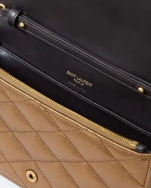 Saint Laurent Yves Chain Wallet In Metallic Leather