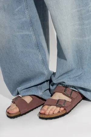 BIRKENSTOCK Arizona Suede Slides With Adjustable Buckles - Pink