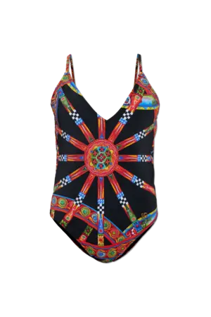 Dolce & Gabbana One-piece Swimsuit With 'carretto' Print - Black