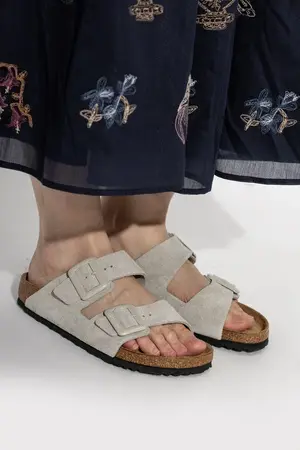 BIRKENSTOCK Arizona Cushion Buckle Suede Slides - Cream
