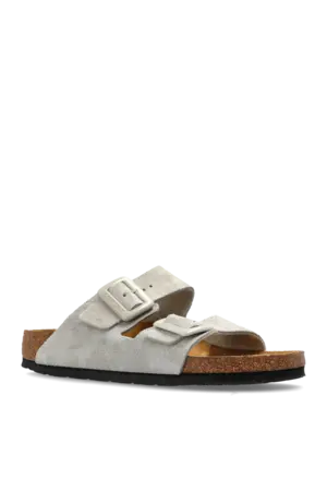 BIRKENSTOCK Arizona Cushion Buckle Suede Slides - Cream