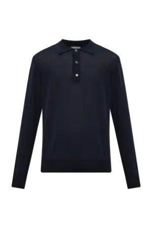 TOM FORD Long Sleeve Polo - Navy Blue
