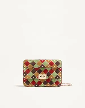Valentino Garavani Rockstud Spike Small Bag In Patchwork Suede - Multicolour