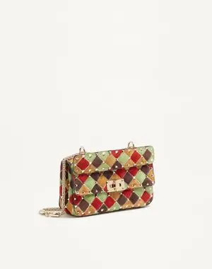 Valentino Garavani Rockstud Spike Small Bag In Patchwork Suede - Multicolour