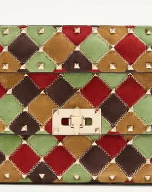 Valentino Garavani Rockstud Spike Small Bag In Patchwork Suede - Multicolour
