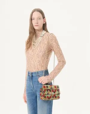 Valentino Garavani Rockstud Spike Small Bag In Patchwork Suede - Multicolour
