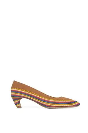 GABRIELA HEARST Peggy Heel In Suede & Natural Raffia - Camel Multi