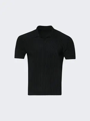 Issey Miyake Pleated Polo Top - Black