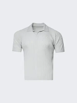Issey Miyake Pleated Polo Top - Light Grey