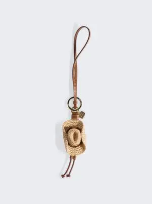 Miu Miu Raffia And Leather Key Ring Trick Cognac