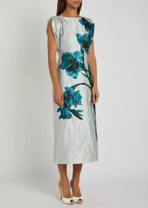 Erdem Floral-print Textured Satin Midi Dress