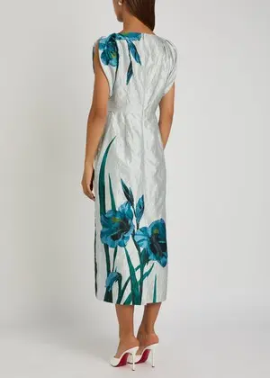 Erdem Floral-print Textured Satin Midi Dress