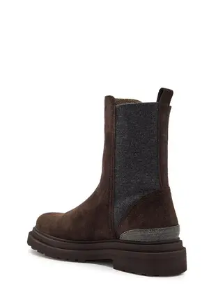 Brunello Cucinelli Suede And Knit Ankle Boots