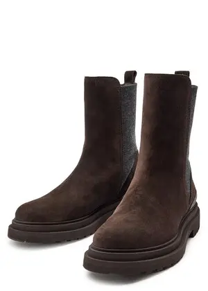 Brunello Cucinelli Suede And Knit Ankle Boots