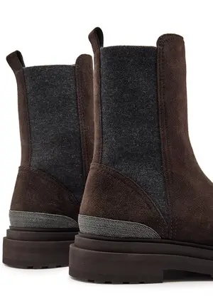 Brunello Cucinelli Suede And Knit Ankle Boots