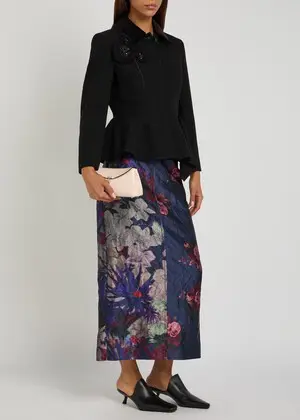 Erdem Floral Print Textured Satin Midi Skirt - Blue