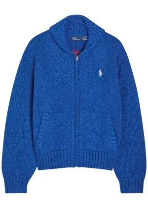 Polo Ralph Lauren Embroidered Hooded Cotton Knit Jumper - Blue