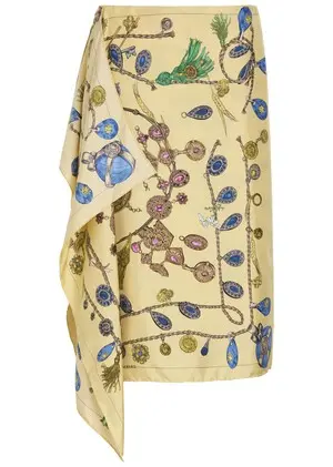Versace Printed Silk-twill Midi Skirt - Yellow