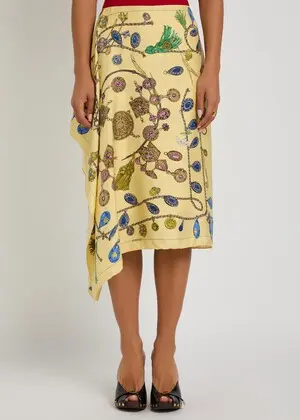 Versace Printed Silk-twill Midi Skirt