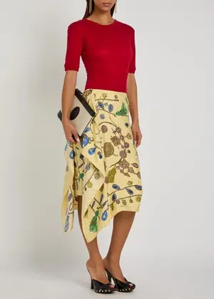 Versace Printed Silk-twill Midi Skirt