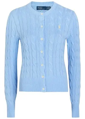 Polo Ralph Lauren Logo-embroidered Cable-knit Cotton Jumper - Light Blue