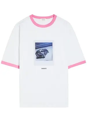 Versace Logo-embroidered Printed Cotton T-shirt - White