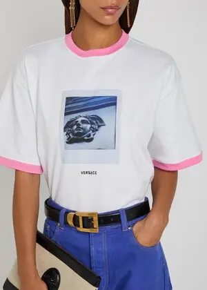 Versace Logo-embroidered Printed Cotton T-shirt