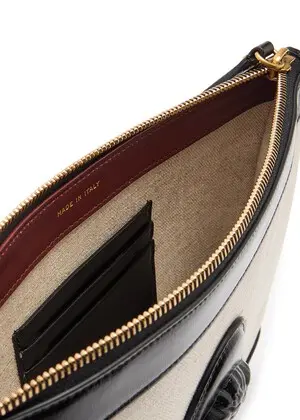 Versace Logo-appliquéd Leather And Canvas Pouch