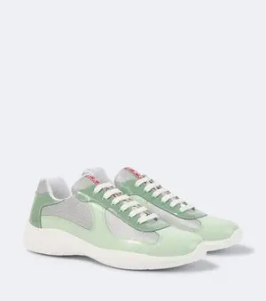 Prada America's Cup Leather-trimmed Sneakers Green