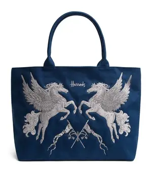 Harrods Canvas Embroidered Tote Bag - Black