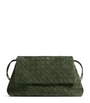 Bottega Veneta Suede Giorno Shoulder Bag Green