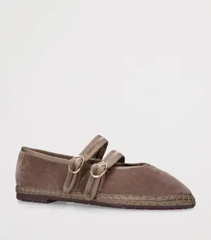 FLABELUS Velvet Claire Mary Jane Flats - Brown