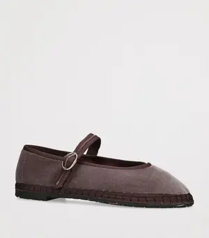 FLABELUS Velvet Mary Jane Flats - Brown