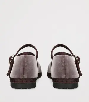 FLABELUS Velvet Mary Jane Flats - Brown