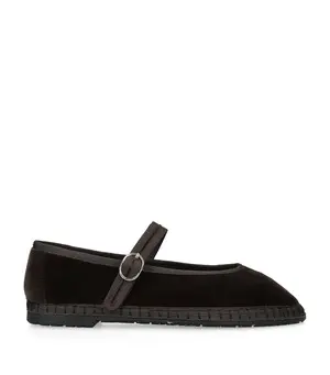 FLABELUS Velvet Pierre Mary Jane Flats - Brown