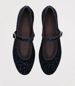 FLABELUS Velvet Seraphina Mary Jane Flats - Blue
