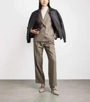 BLAZÉ MILANO Virgin Wool Check Tailored Trousers - Beige