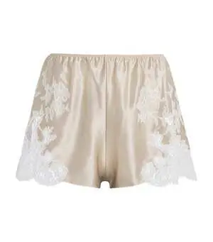 TORLOWEI Silk Elsa Shorts With Floral Lace Embellishment