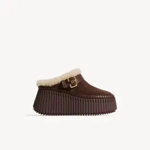 Chloé Suede Shearling-lined Clogs - Sharp Brown
