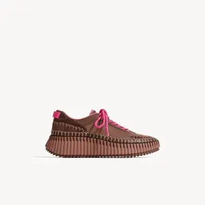 Chloé Knit And Suede Sneakers With Decorative Bow - Darkness Brown