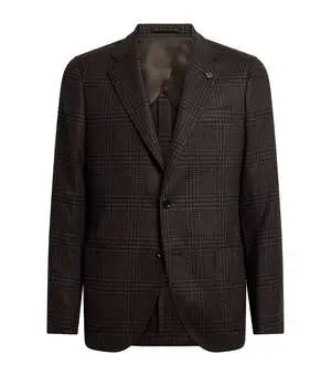 LARDINI Virgin Wool-cashmere Check Blazer - Brown