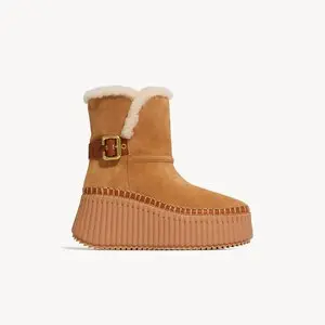 Chloé Chloé Tan Suede Sheepskin Lined Boots With Buckle Detail Pottery Brown
