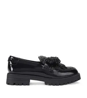 Kurt Geiger Leather Embellished Bow Loafers - Black