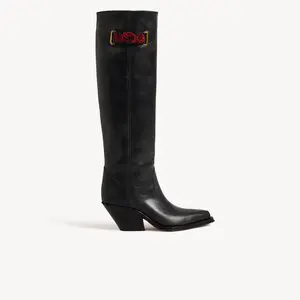 Chloé Leather Knee-high Boots With Red Embellishment - Black