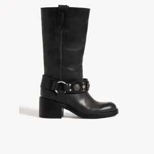 Chloé Leather Tall Boots With Embellished Strap - Black