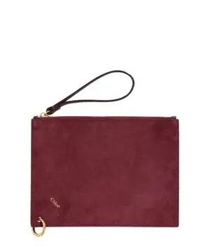 Chloé Spin Zipped Pouch In Suede And Soft Leather - Burnt Red