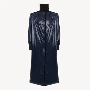 Chloé Chloé Long Puffer Coat With Glossy Finish Blue Lagoon